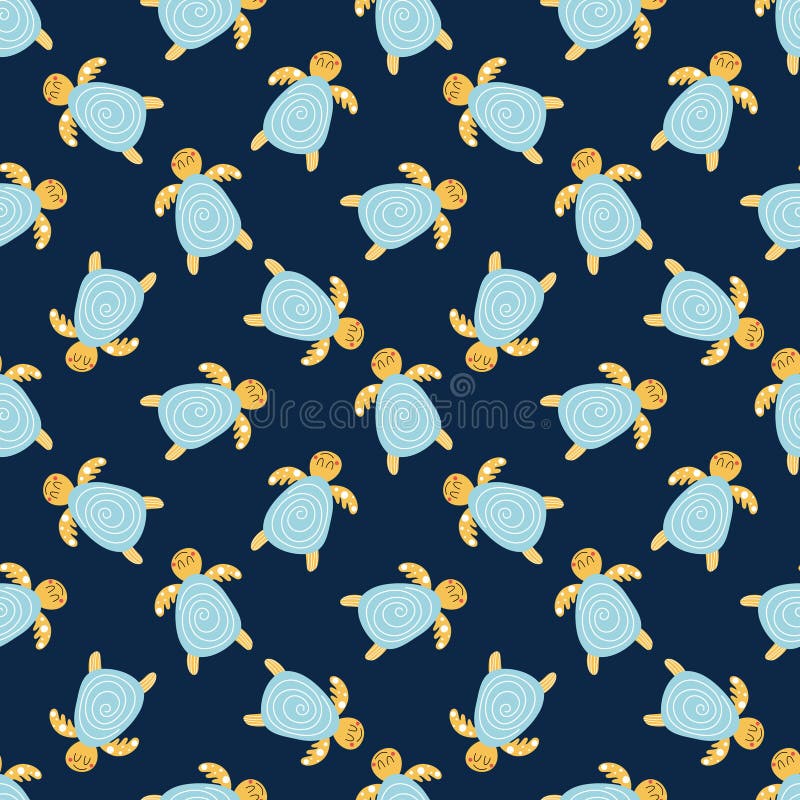 Seamless Pattern with Cartoon Turtles Stock Vector - Illustration of ...