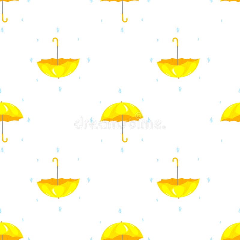 Seamless Pattern with Cartoon Yellow Umbrellas and Rain Drops. Stock ...