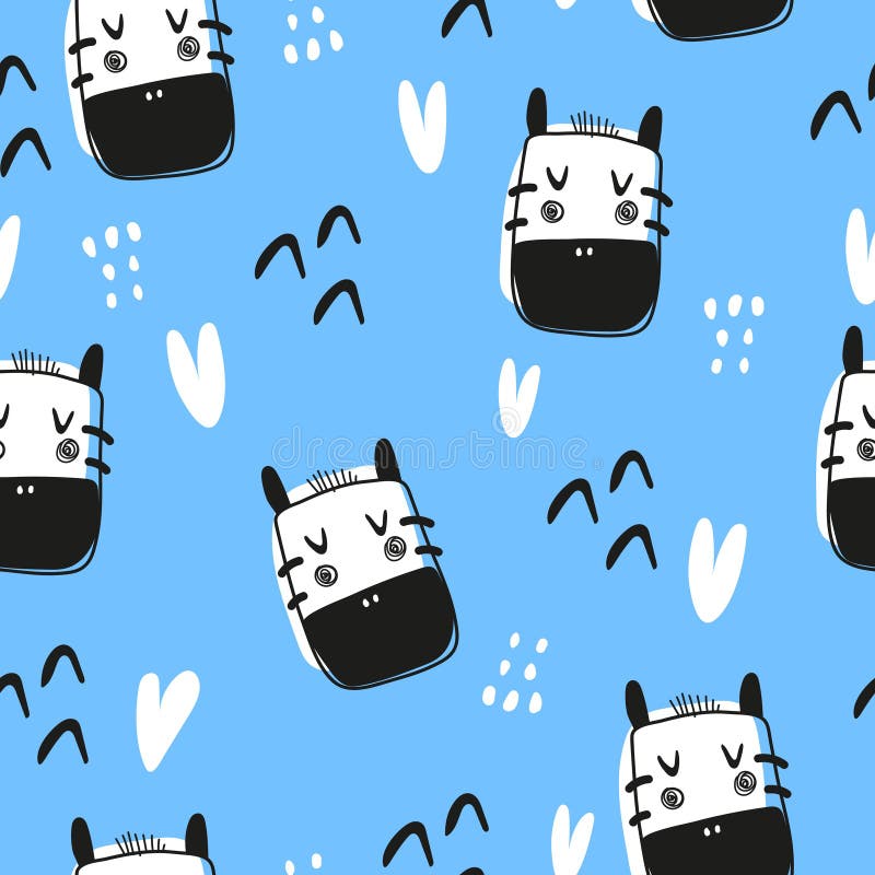 Seamless Pattern with Cartoon Zebras, Decor Elements on a Neutral ...