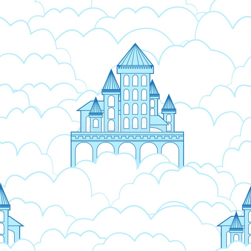 Seamless Pattern of a Castle in the Clouds Stock Vector - Illustration ...