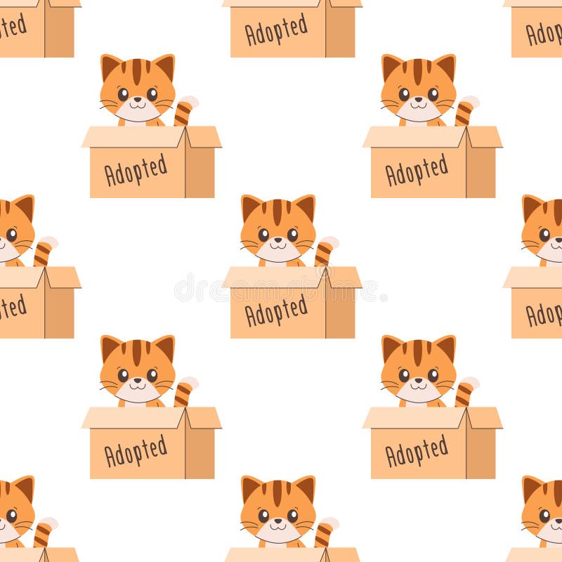 Seamless Pattern Cat in a Box , Adoption, in a Shelter Stock Vector ...