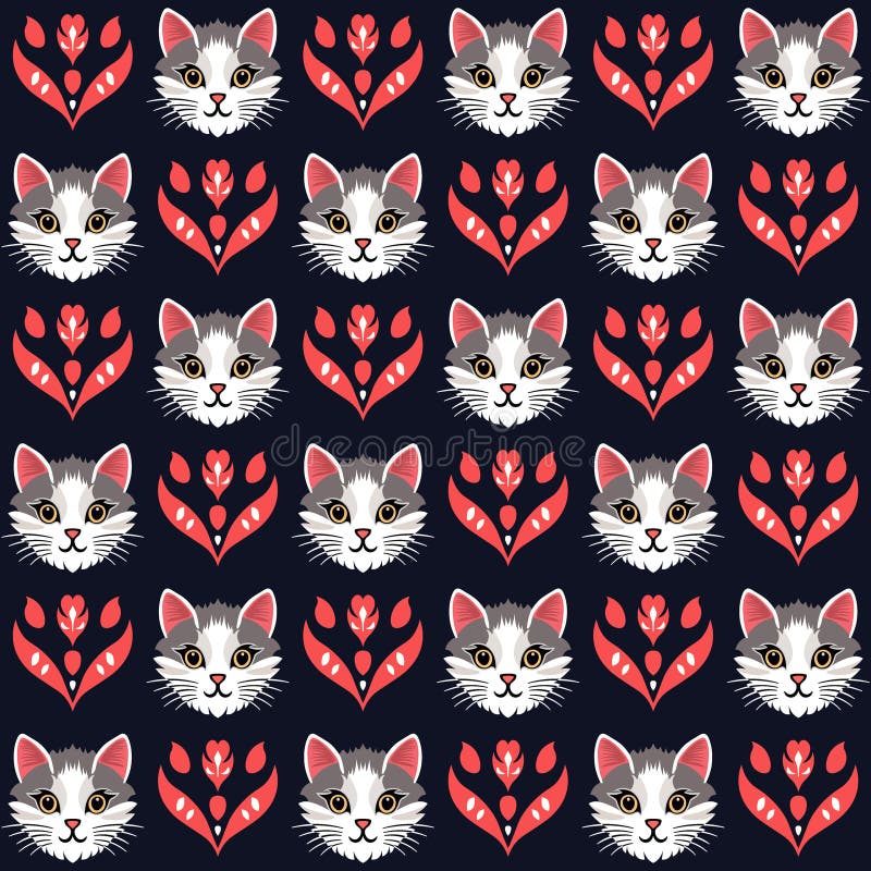 Seamless Pattern Cat Face on Black Stock Vector - Illustration of drawing, flat: 318738171