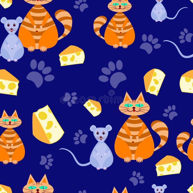 Seamless Pattern Cat and Mice Stock Vector - Illustration of pattern ...