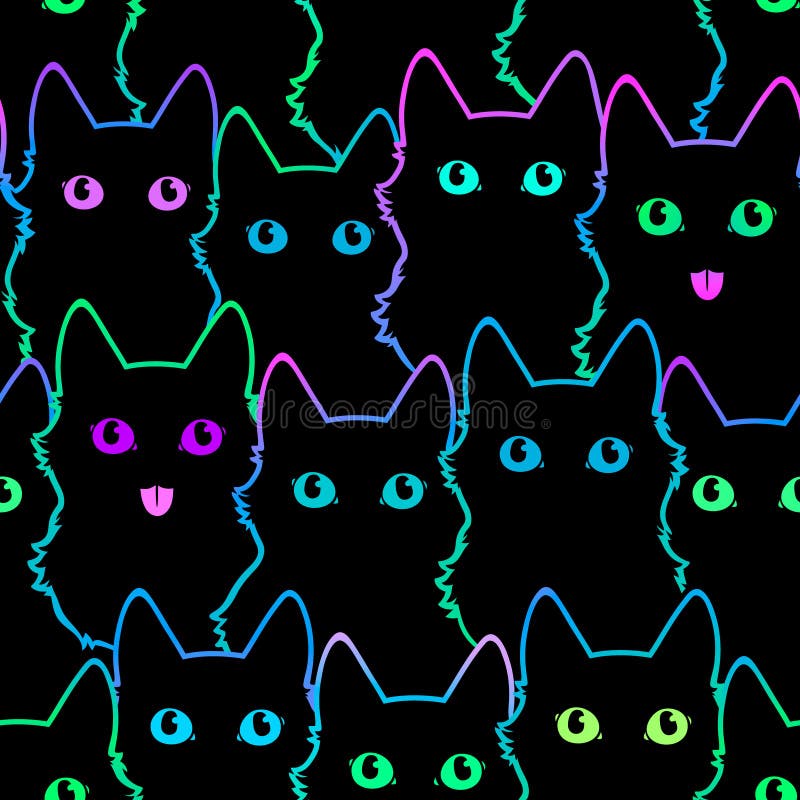 Seamless Pattern of Cat Silhouettes Stock Vector - Illustration of ...