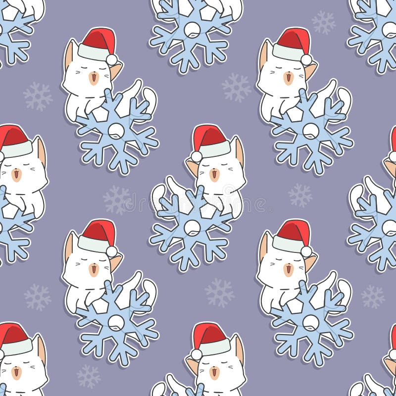 Seamless Pattern Cat and Snowflake Stock Vector - Illustration of flute ...