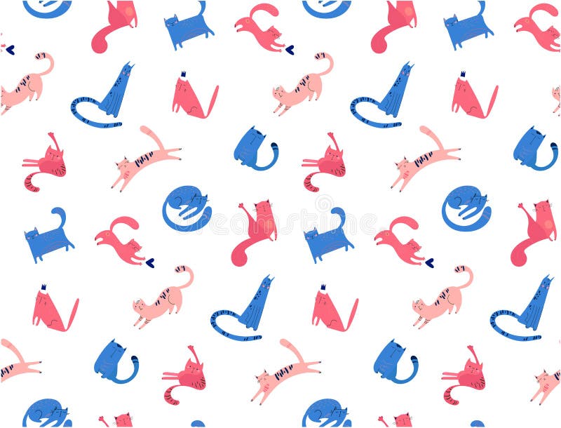 Seamless Pattern with Cats, Hand-drawn. Vector Print with Animals for ...