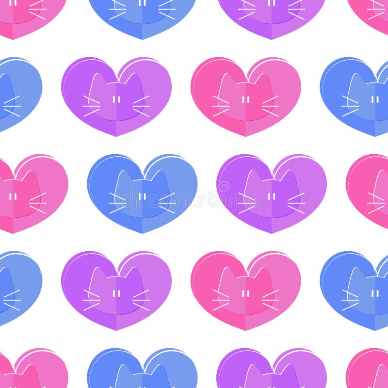Seamless Pattern with Cats and Hearts Stock Vector - Illustration of ...