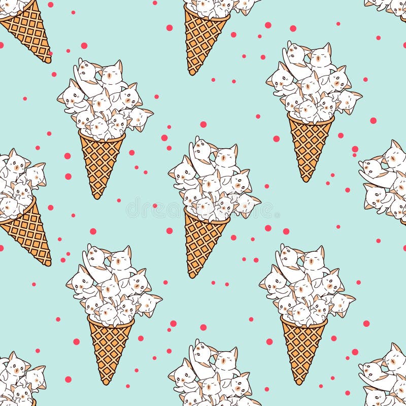 Seamless Pattern Cats are in Ice Cream Cone Stock Vector - Illustration ...