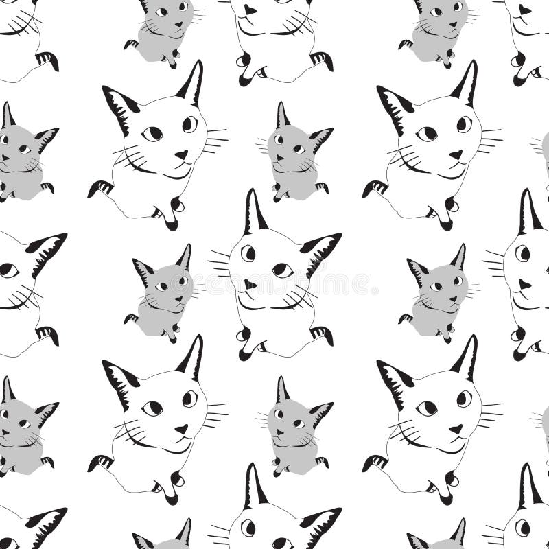 Seamless pattern with cats stock vector. Illustration of monochrome ...