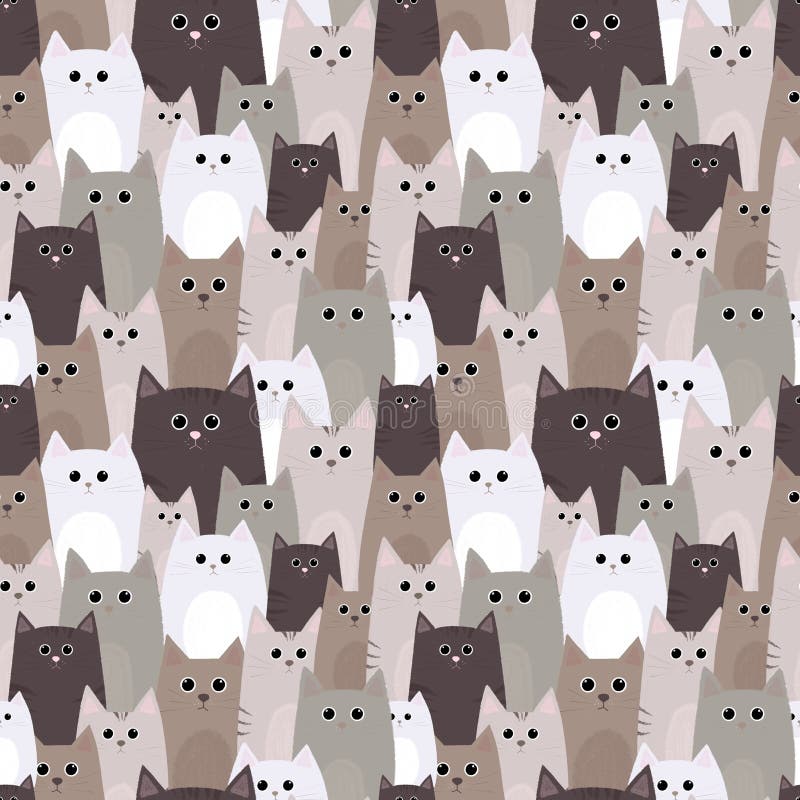 Seamless Pattern with Cats in Pastel Colors Stock Illustration ...