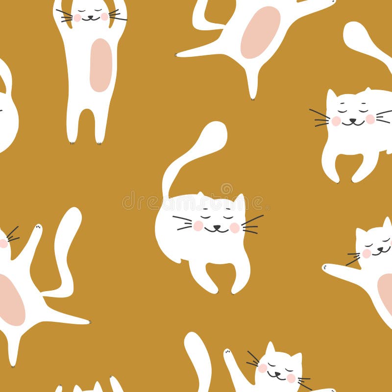 Seamless Pattern. Cats on Yellow Background for Design Stock Vector ...