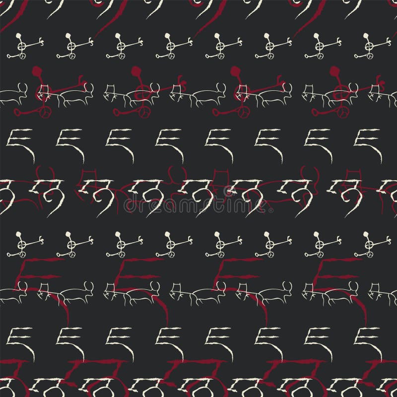 Seamless Pattern with Cave Drawings Stock Illustration - Illustration ...