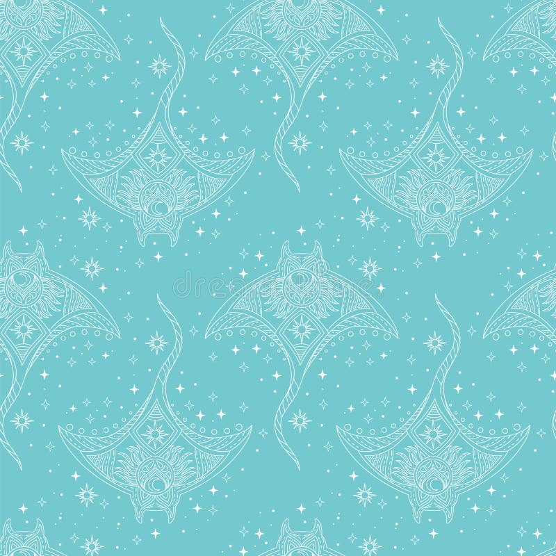 Seamless Pattern Celestial Sea Stingray Vector Background Stock Vector ...