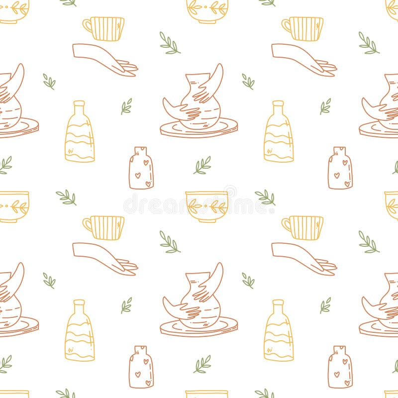 Vector Seamless Pattern with Ceramic Dishes Stock Vector - Illustration ...