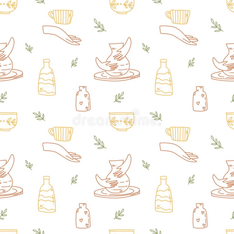 Vector Seamless Pattern with Ceramic Dishes Stock Vector - Illustration of bottle, silhouette ...