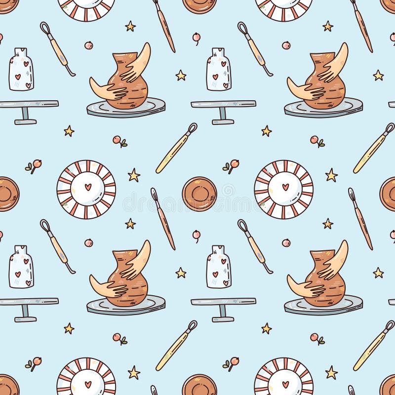 Vector Seamless Pattern with Ceramic Dishes and Tools Stock Vector ...