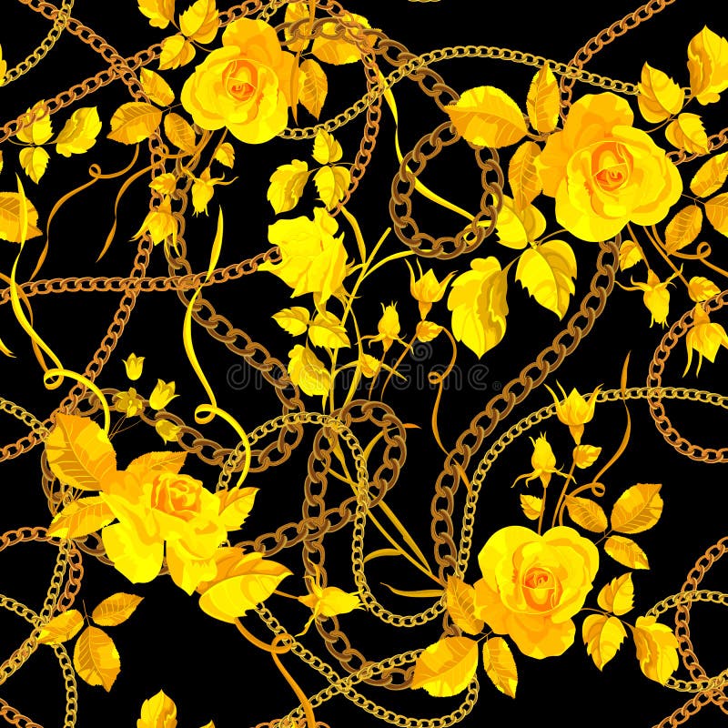 Seamless Pattern with Chains and Roses. Vector Floral Patch for Fabric ...