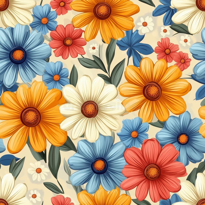 Seamless Pattern of Chamomile Flowers, Repeatable Tile Background Stock ...