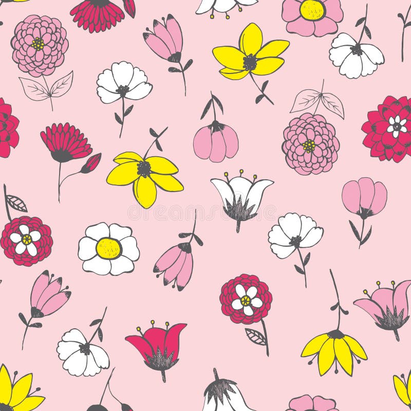 Seamless Pattern with Chaotically Arranged Flowers Upside Down and ...