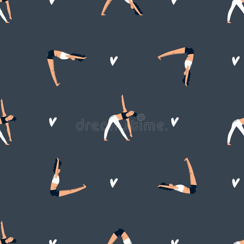 Seamless Pattern with Characters in Yoga Asanas Stock Vector ...