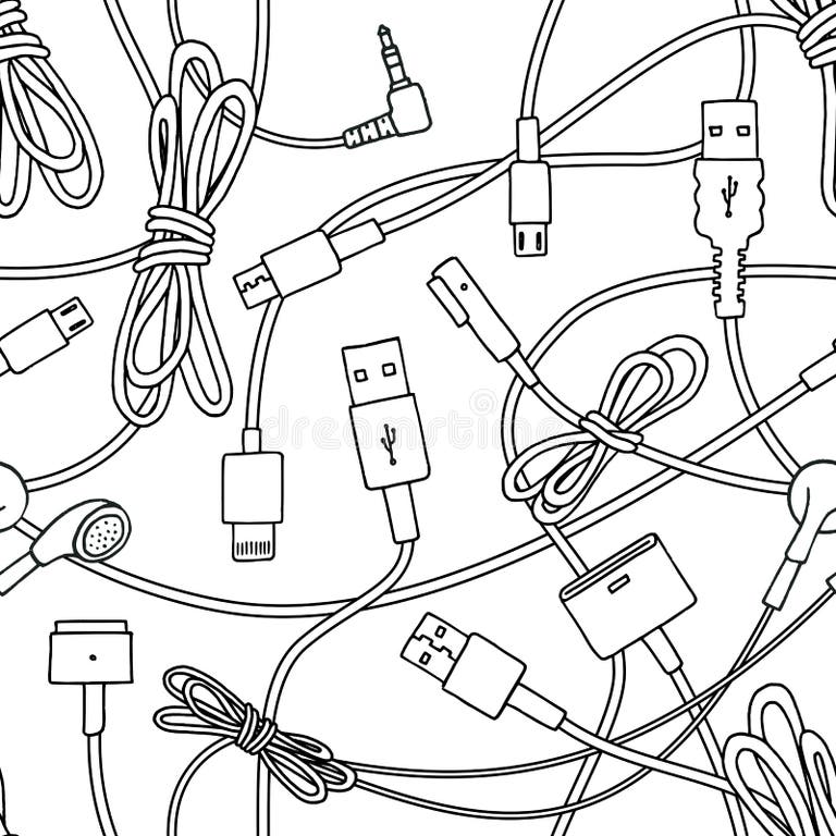 Seamless Pattern of Chargers & USB Cables Stock Vector - Illustration ...