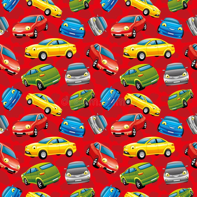 Seamless Pattern with Cheerful Cars. Stock Illustration - Illustration ...