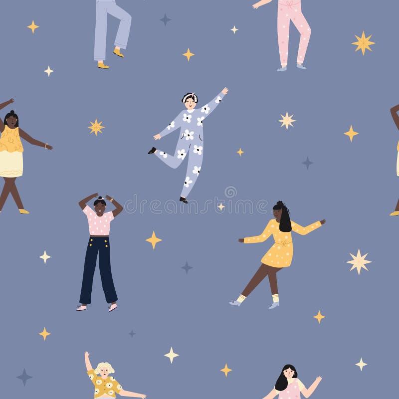 Seamless Pattern with Cheerful Dancing People. Vibrant Design for Party ...