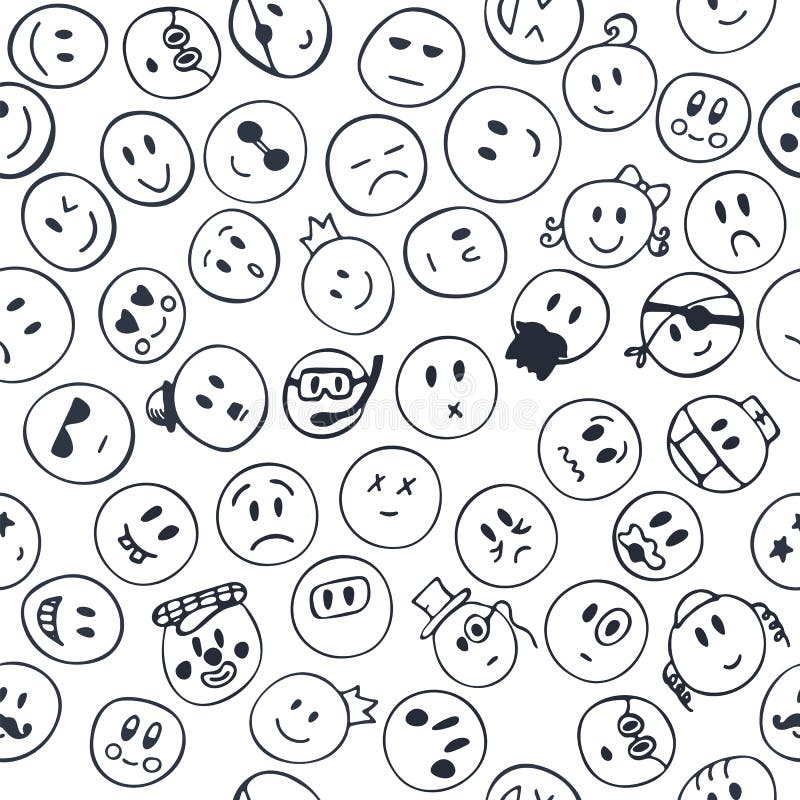 Sketch Smiley. Smile Expression Icons, Emoticons Faces. Hand Draw ...