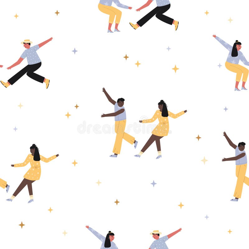 Seamless Pattern with Cheerful Swing Dancing People. Vibrant Design for ...