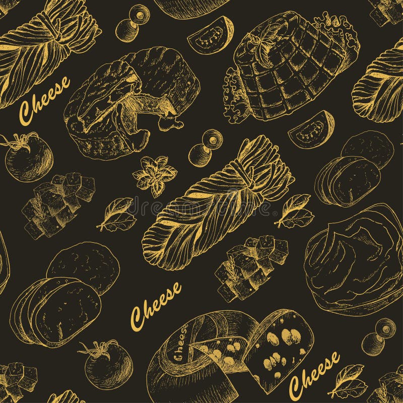 Seamless Pattern with Cheese Products Stock Vector - Illustration of ...