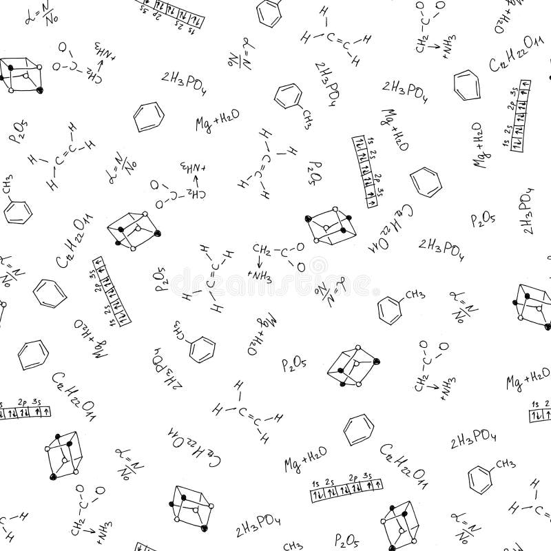 Seamless Pattern of Chemical Formulas and Signs Written by Hand Stock ...