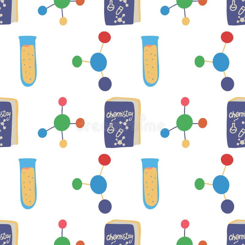Seamless Pattern with Chemistry Tube, Molecule Structure and Book Stock ...