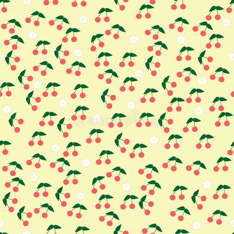 Seamless Pattern with Cherry Fruits and Flowers. Stock Vector ...