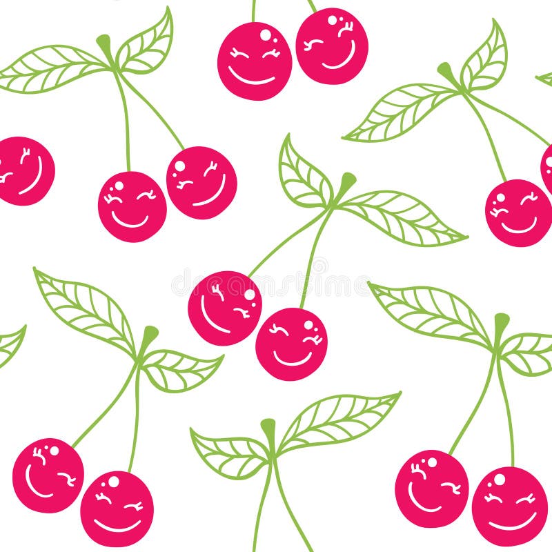 Seamless Pattern Cherry Smiling Stock Vector - Illustration of pattern ...