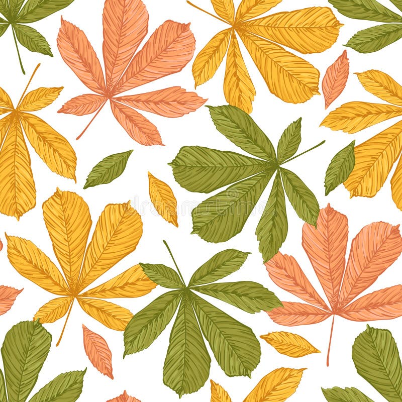 Seamless Pattern with Chestnut Leaves Stock Vector - Illustration of ...