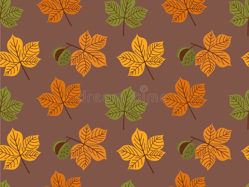 Seamless Pattern with Chestnut Leaves, Prickly Chestnut. Vector Autumn ...