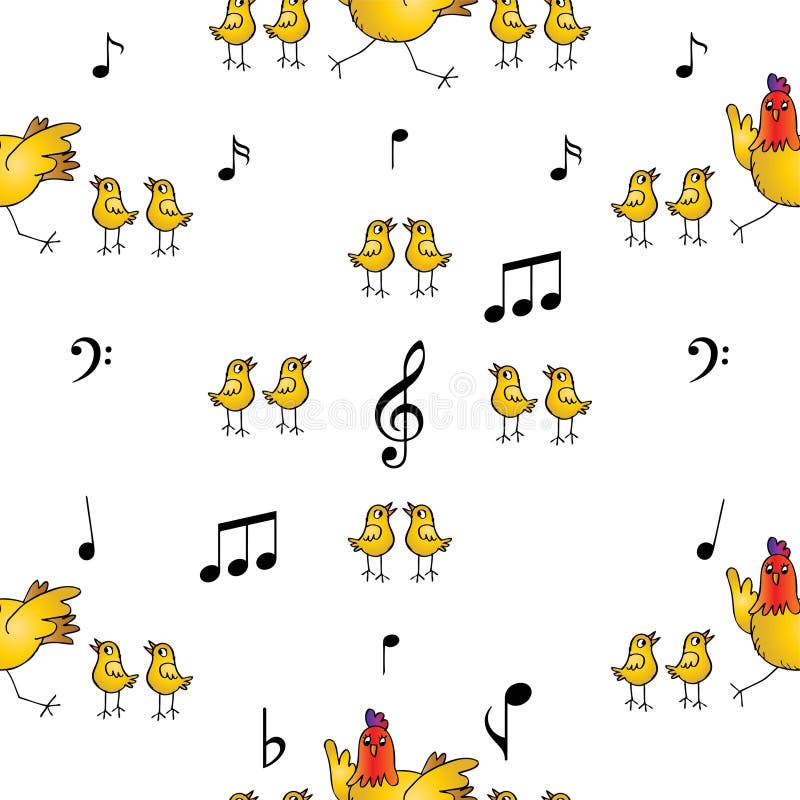 Seamless Pattern with Chickens and Musical Notes. Stock Illustration ...