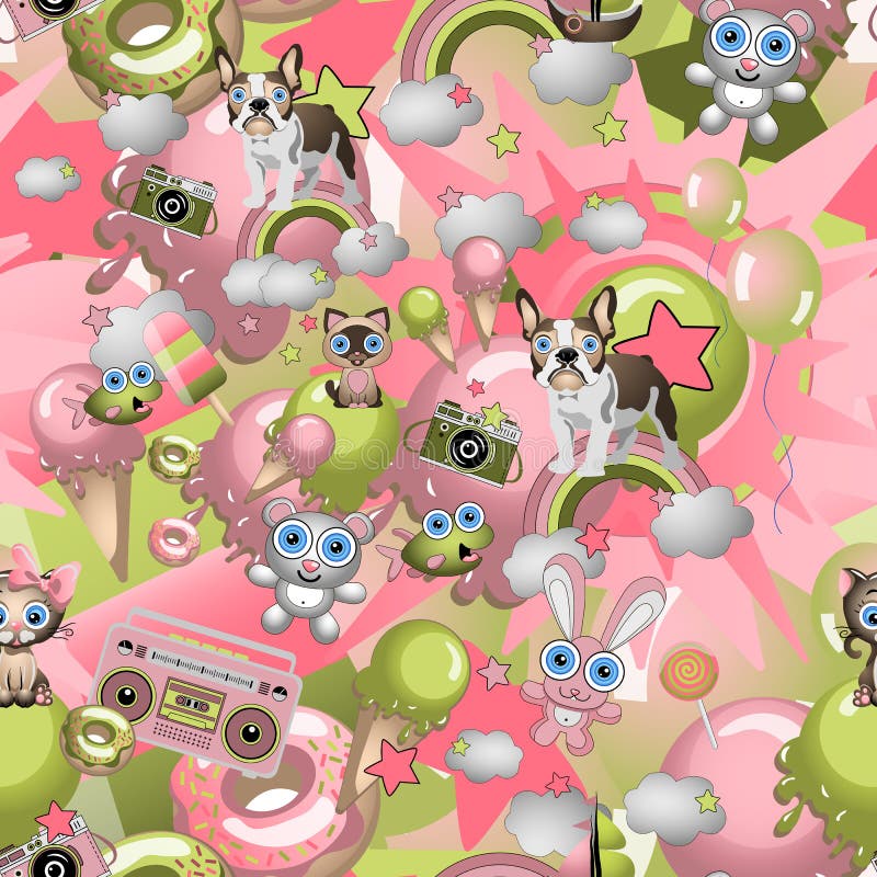 Seamless Pattern with Childish Cartoon Style Elements. Child Concept ...