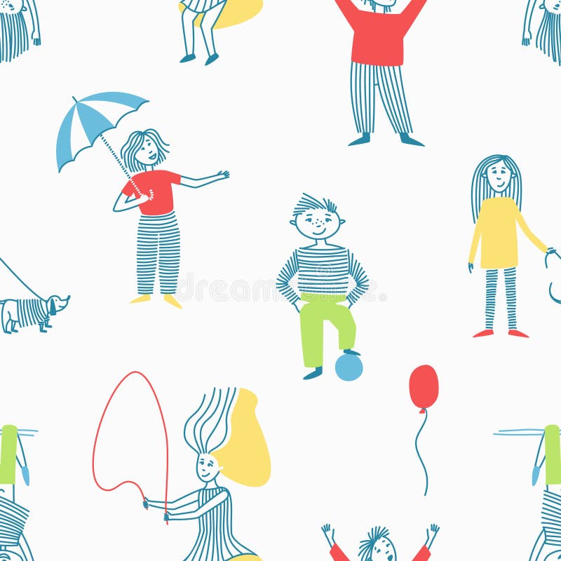 Seamless Pattern of Children, Drawn with Multicolored Spot and Line ...