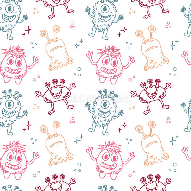 Seamless Pattern for Children with Hand Drawn Colorful Monsters. Doodle ...