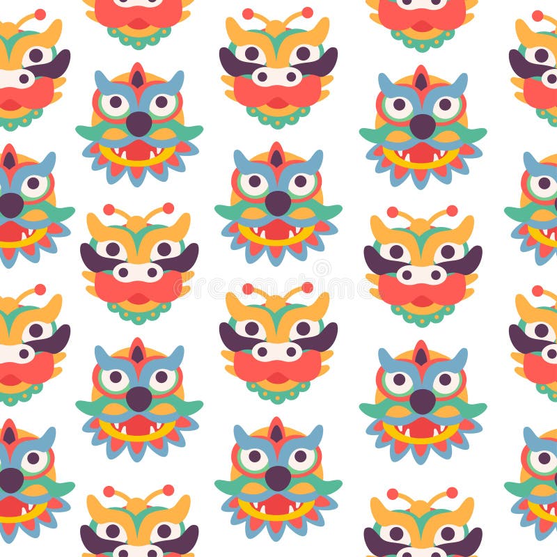 Seamless Pattern Chinese Cartoon Dragon Mask Stock Vector ...