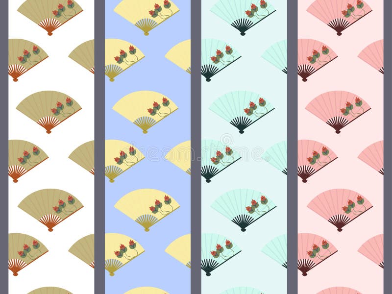 Seamless Pattern. Chinese Folding Fan Stock Vector - Illustration of ...