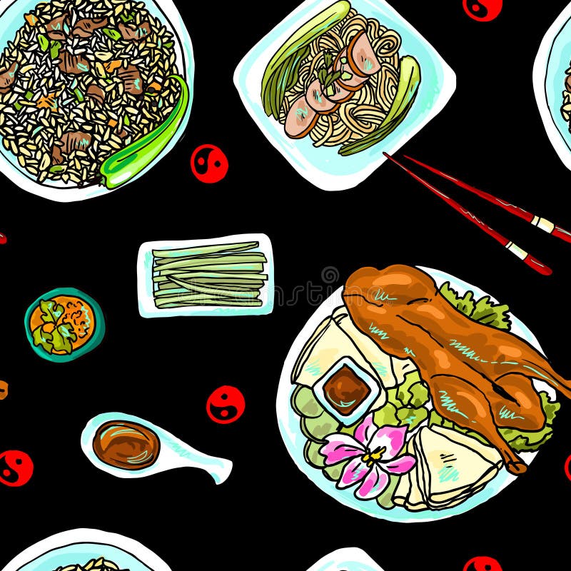 Set Of Chinese Food Stock Vector Illustration Of Drawing 49070378
