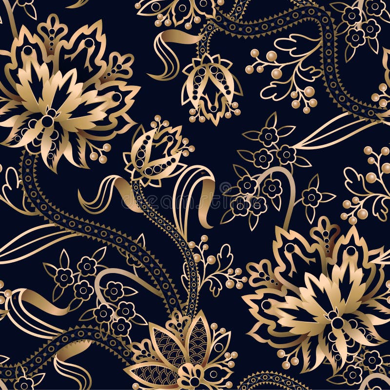 Seamless Pattern with Chinese Gold Flowers. Vector. Stock Vector ...