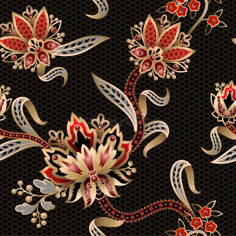 Seamless Pattern with Chinese Gold Flowers. Vector. Stock Vector ...
