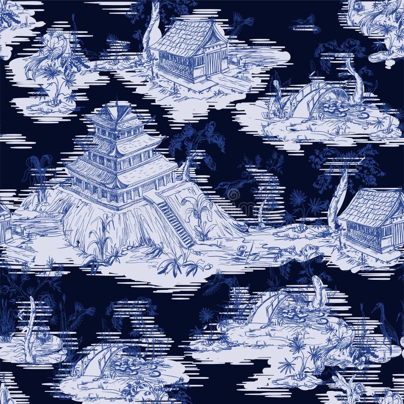 Seamless Pattern In Chinoiserie Style For Fabric Or Interior Design ...