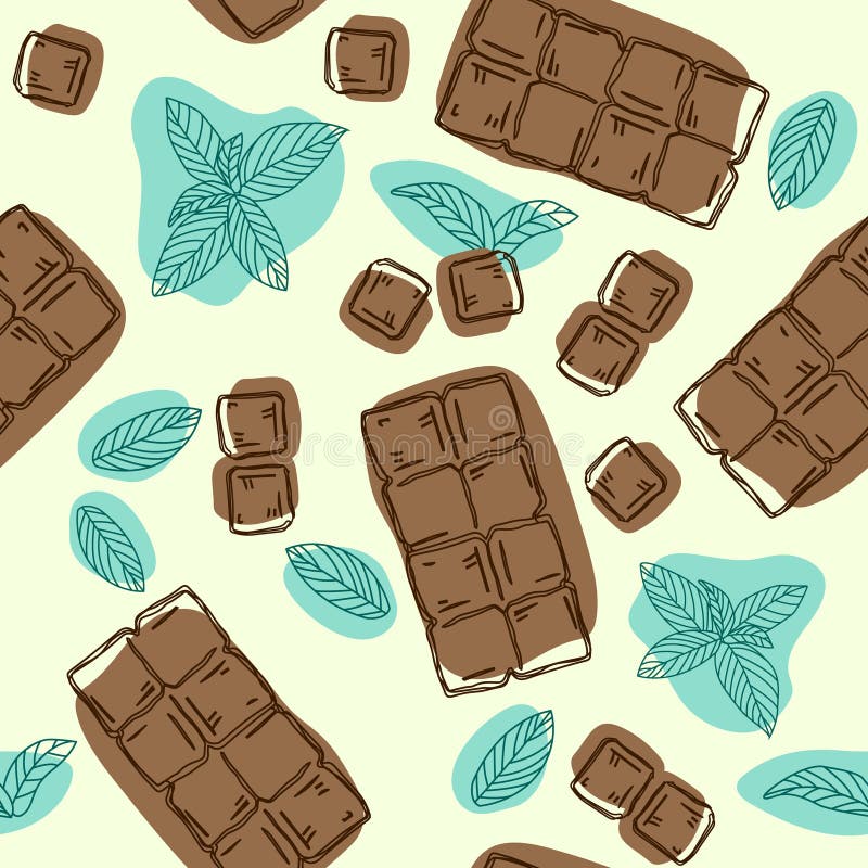 Seamless Pattern with Chocolate and Mint Flavor. Food Background. Hand ...