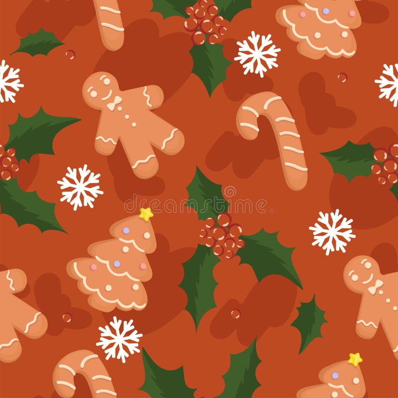 Seamless Pattern with Christmas Cakes, Leaves, Berries. Vector Graphics ...