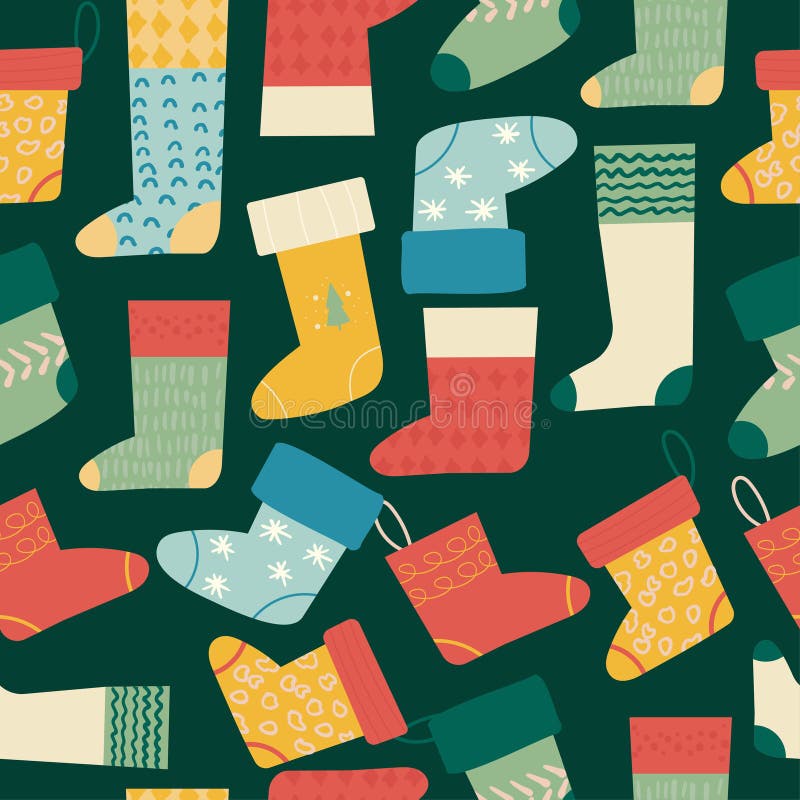 Seamless Pattern of Christmas Hand Drawn Socks Stock Vector ...