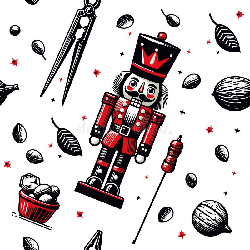 Seamless Pattern Christmas Nutcracker in Black, White and Red Stock Vector - Illustration of ...